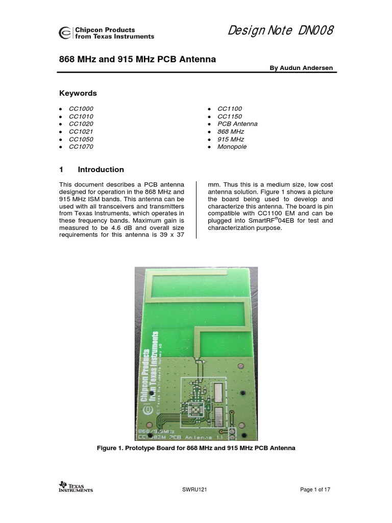 868 MHZ and 915 MHZ PCB Antenna PDF | PDF | Bandwidth (Signal ...