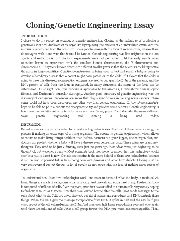 Cloning/Genetic Engineering Essay | PDF | Cloning | Molecular Cloning