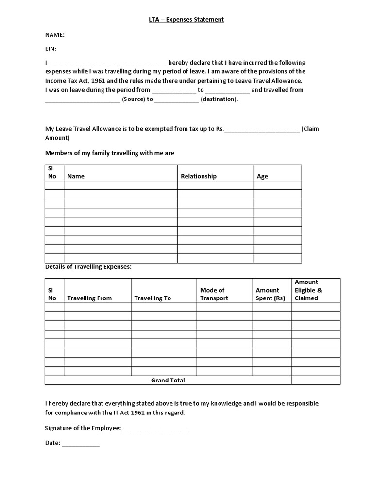 LTA - Expenses Statement | PDF