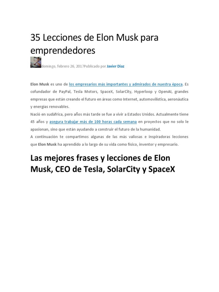 Lecciones de Elon Musk para Emprendedores | PDF | Elon Musk | Science
