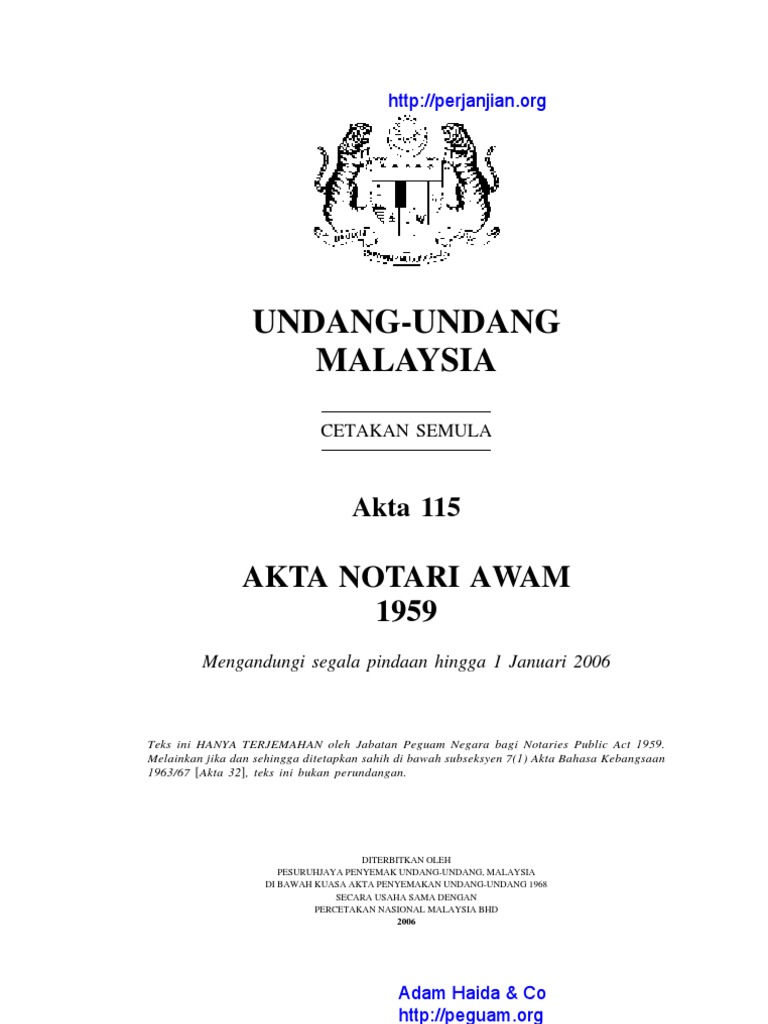 Akta 115 Akta Notari Awam 1959 | PDF
