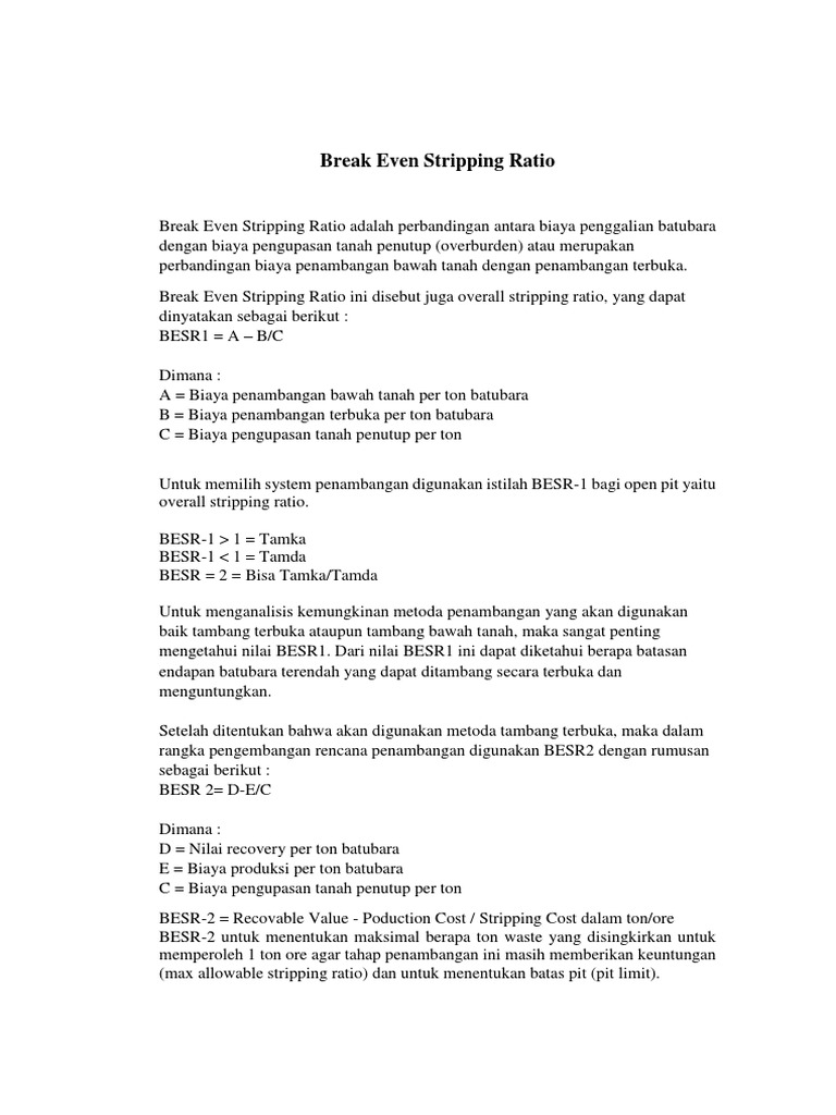 Break Even Stripping Ratio | PDF
