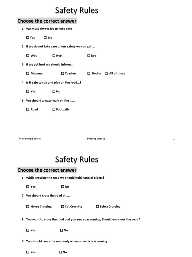 Safety Rules: Choose The Correct Answer | PDF | Traffic Light | Traffic