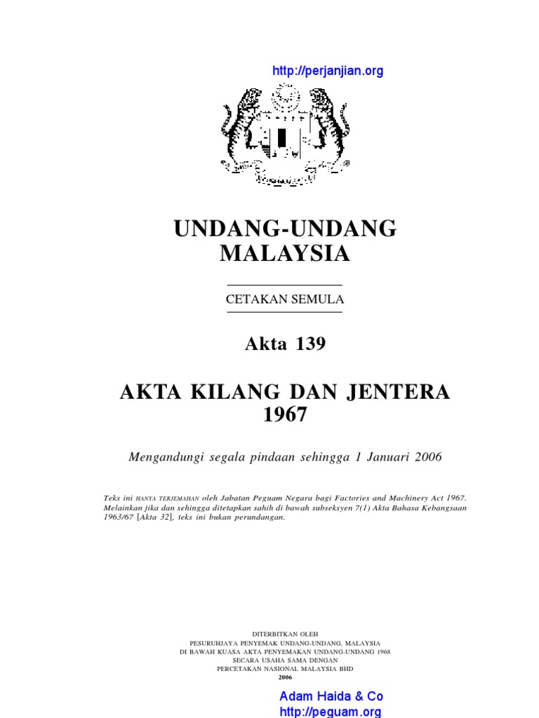 Akta 139 Akta Kilang Dan Jentera 1967 | PDF
