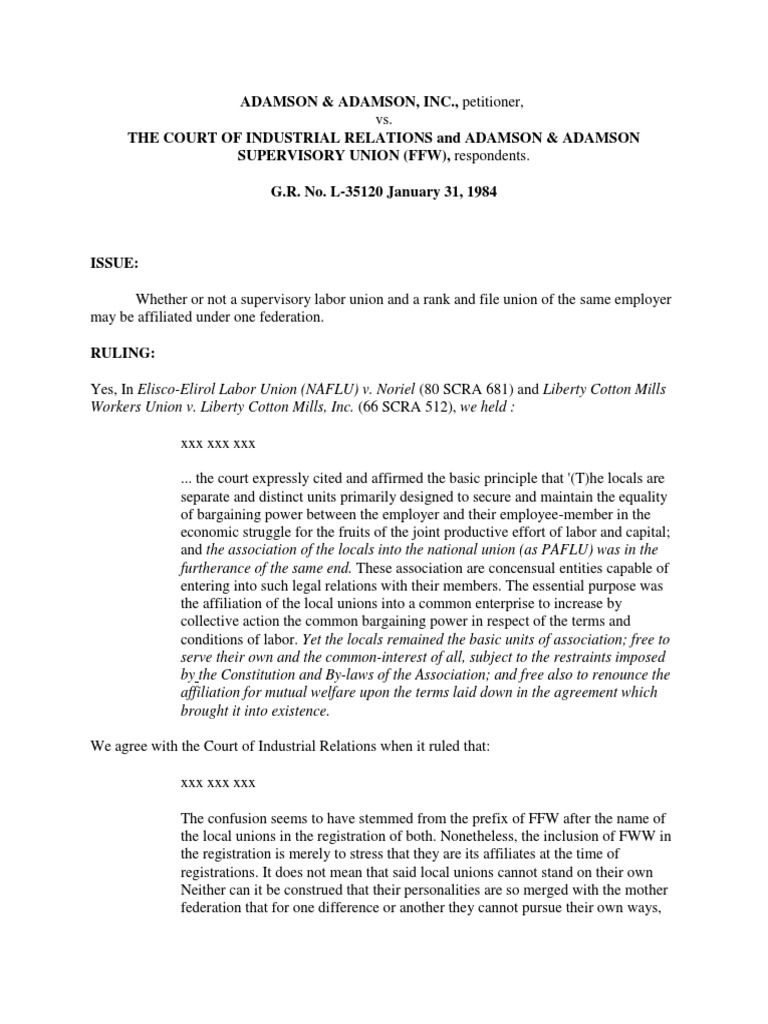 Adamson and Adamson Vs CIR LAbor LAW II | PDF | Trade Union | Labour Law