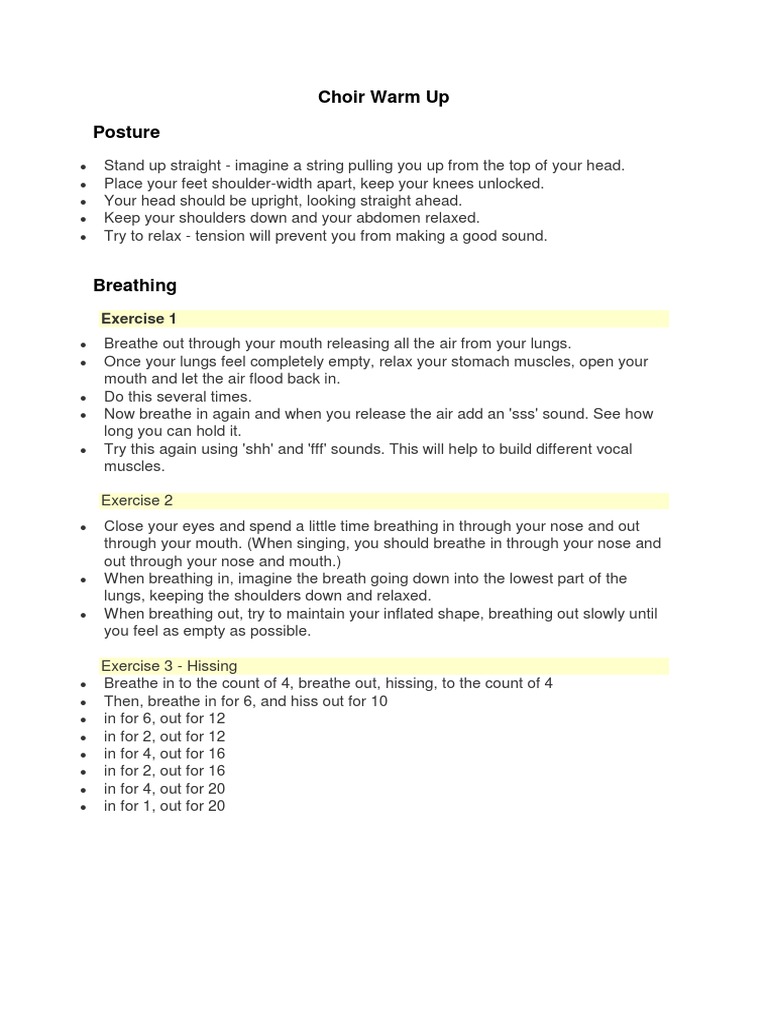 Choir Warm Up | PDF | Breathing | Lung