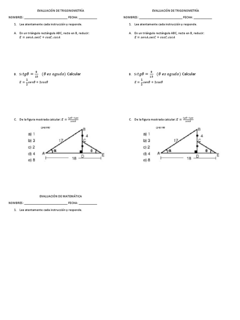 Evaluación Trigonometría Avanzada | PDF