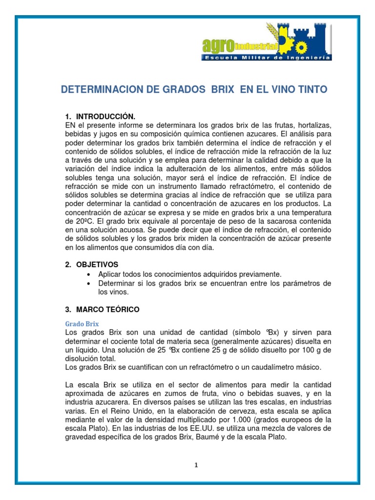 Determinación de Grados Brix en Vino | PDF | Densidad | Cantidad