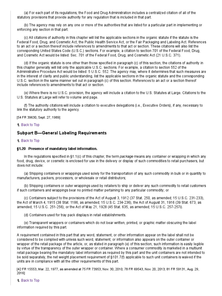 FDA Labeling Regulations Overview | PDF | United States Code | Federal Food