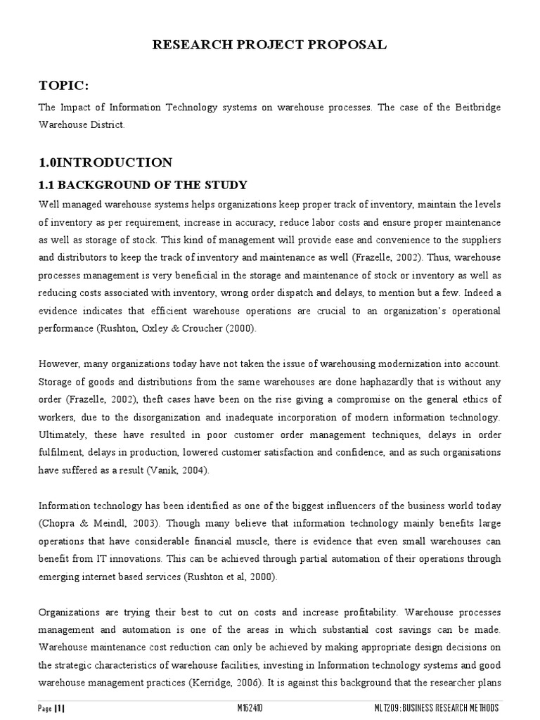 SAMPLE - Academic Project Proposal | PDF | Supply Chain Management ...