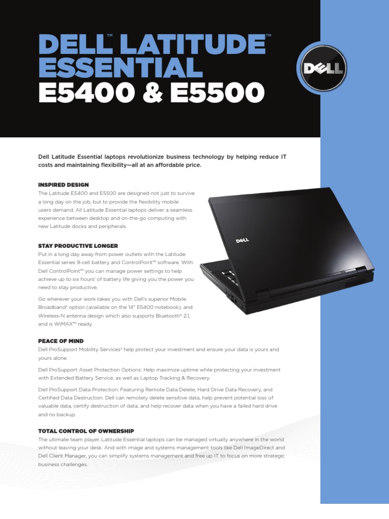 Dell Latitude E5400 and E5500 Spec Sheet | Laptop | Modem