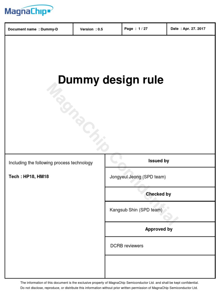 Dummy Design Rule Document: Specifications for Dummy Features in the ...