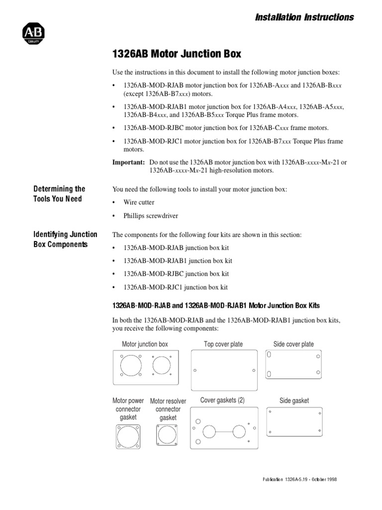 1326AB Motor Junction Box: Installation Instructions | PDF | Electrical ...