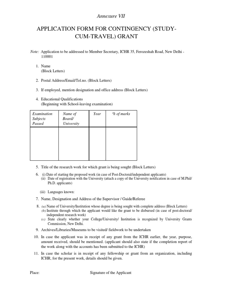 ICHR Contingency Grant Application Form | PDF | University | Doctor Of ...