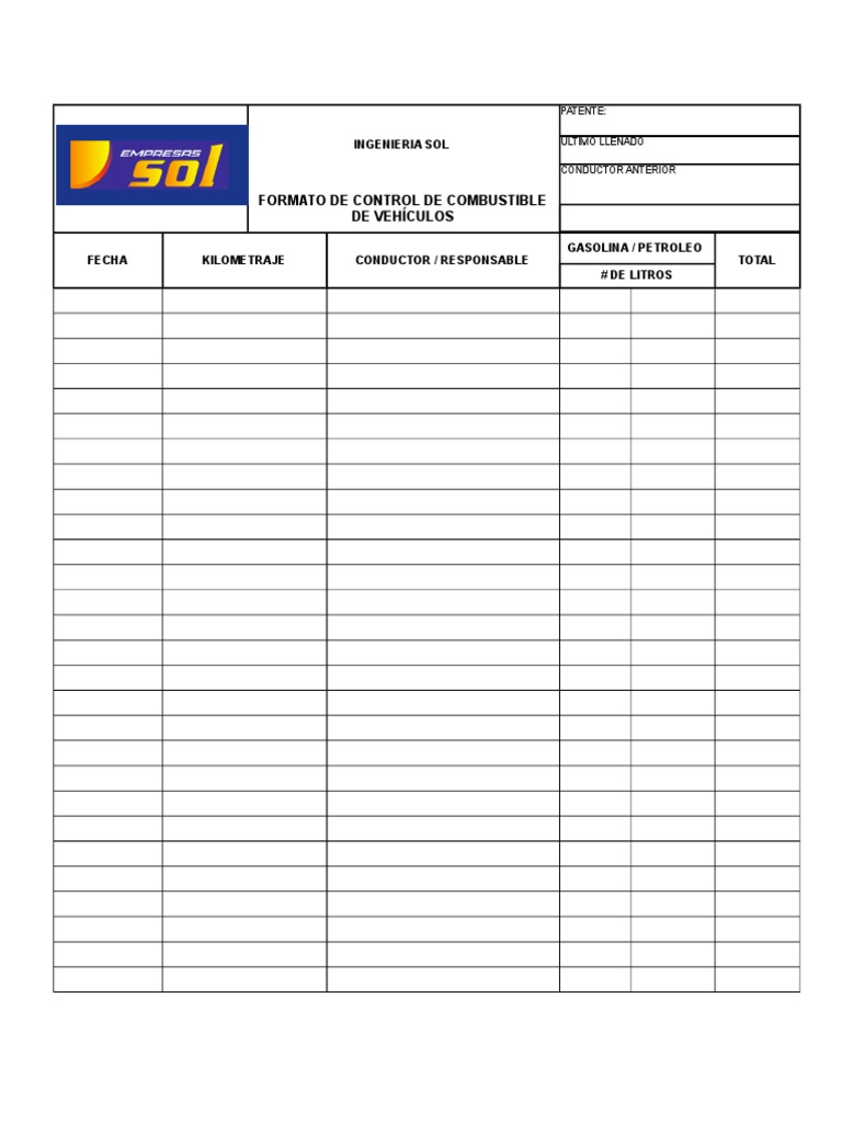 Formato de Control de Combustible de Vehiculos