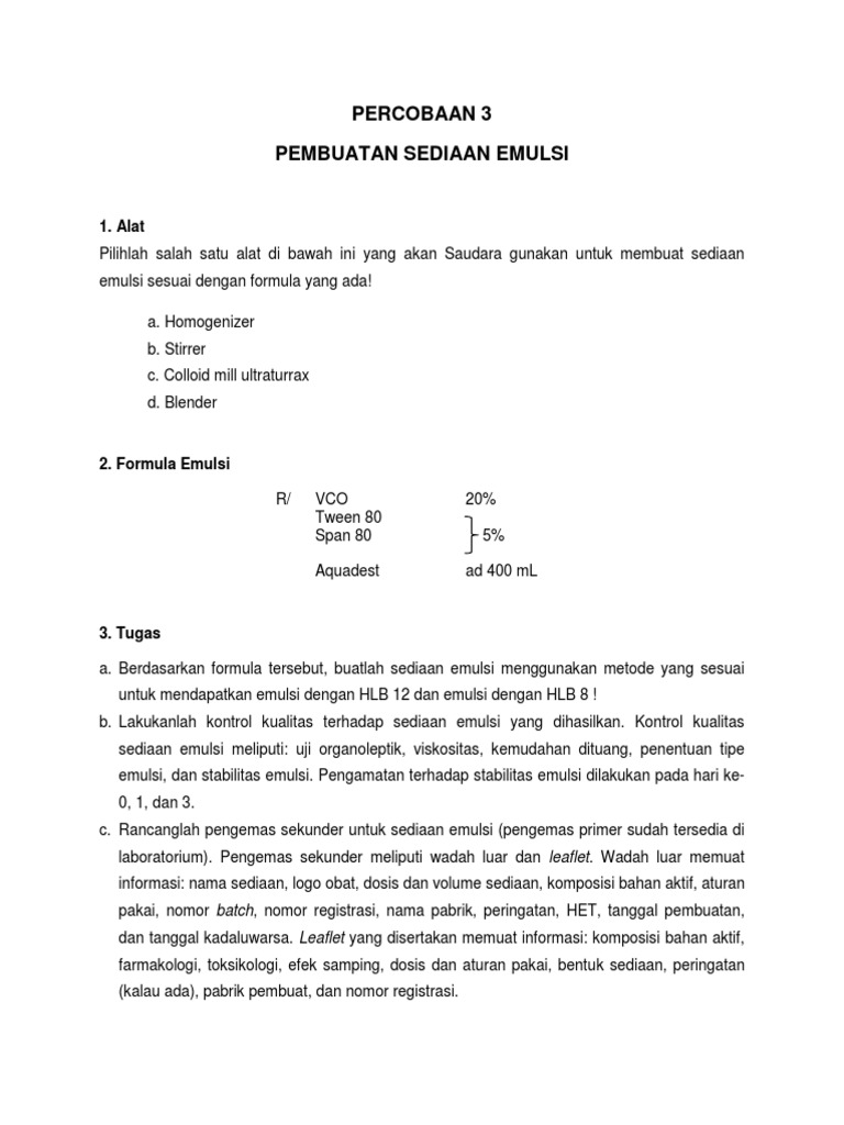 P3. Pembuatan Sediaan Emulsi | PDF