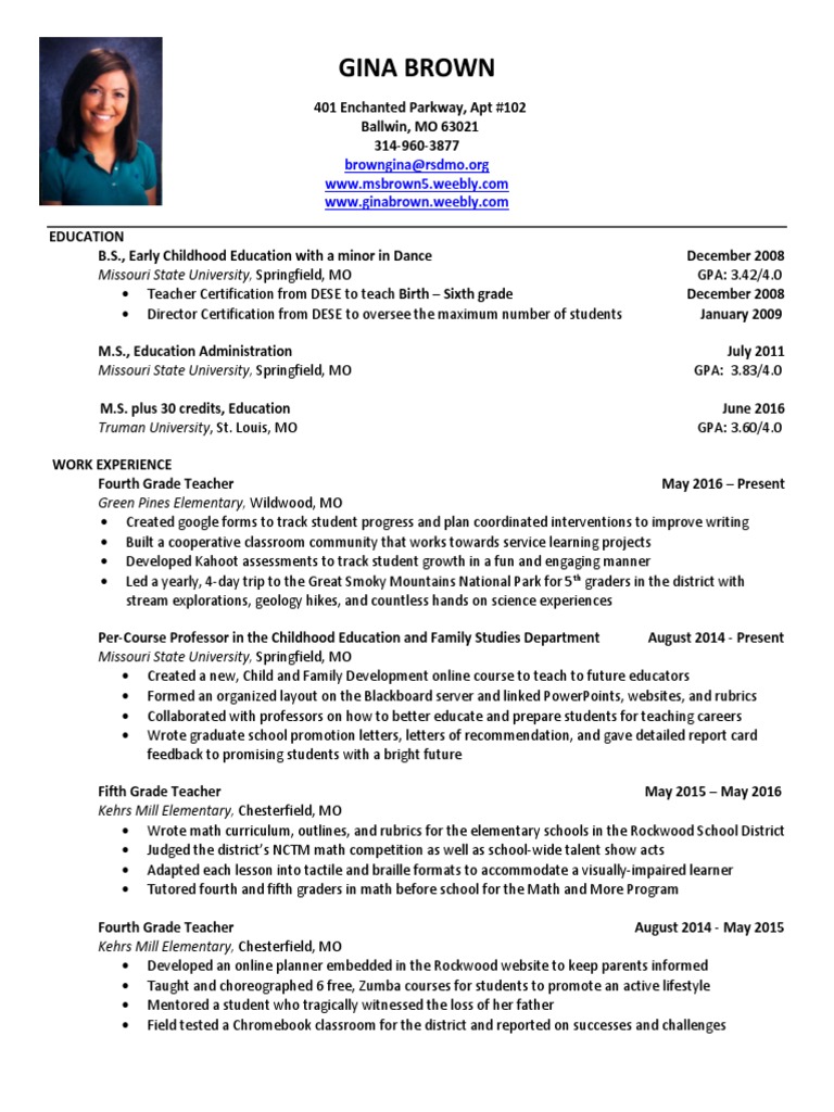 Gina Brown Resume and CV | PDF | Missouri | Schools