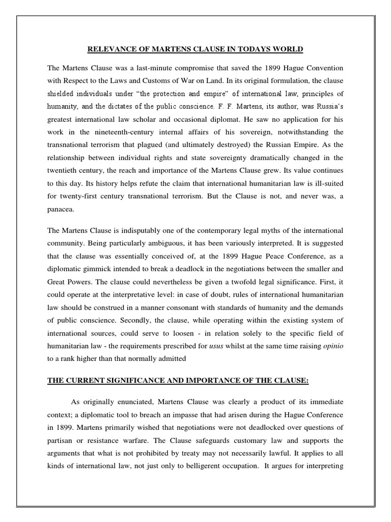Martens Clause | Download Free PDF | International Humanitarian Law ...