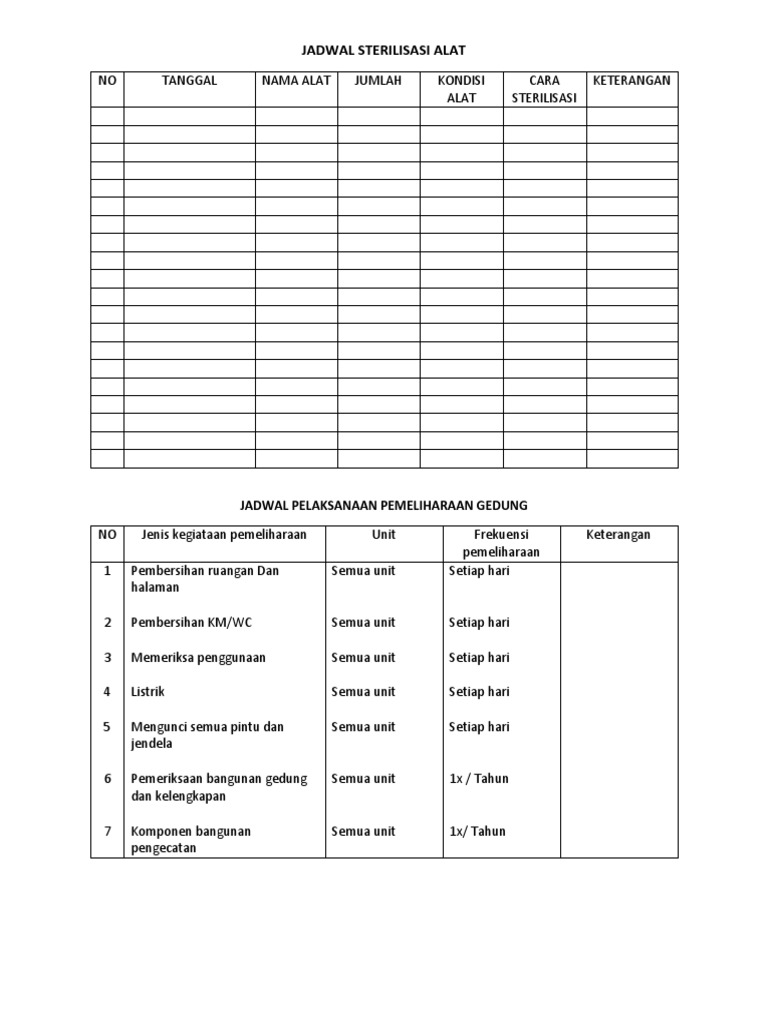 Format Jadwal Steril Alat | PDF