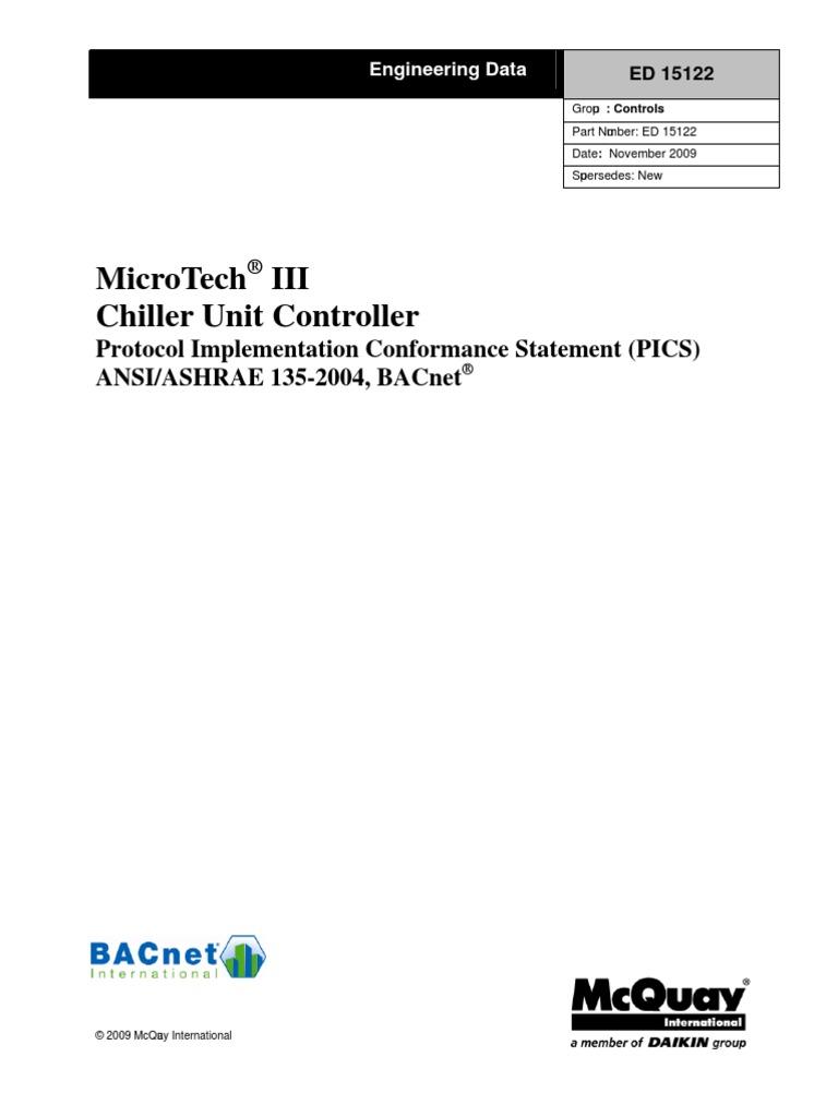 Microtech Iii Chiller Unit Controller: Protocol Implementation Conformance Statement (Pics) Ansi ...