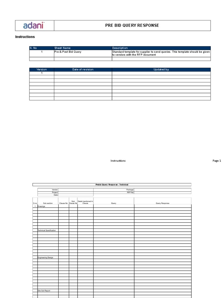 Pre Bid Query Response: Instructions | Download Free PDF | Request For ...