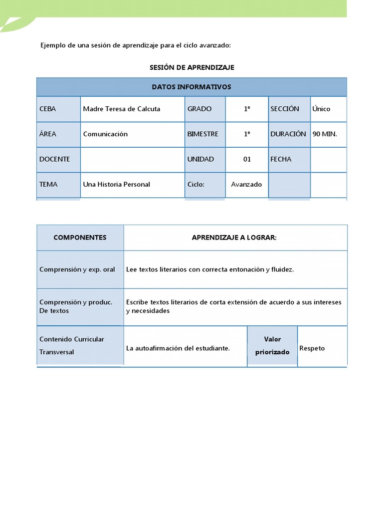 Sesion de Aprendizaje en EBA | PDF | Evaluación | Aprendizaje