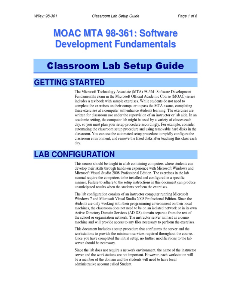 98-361 LabSetupGuide | PDF | Windows 7 | Microsoft Windows