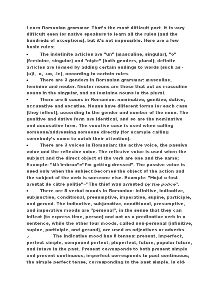 Learn Romanian Grammar | Grammatical Gender | Perfect (Grammar)