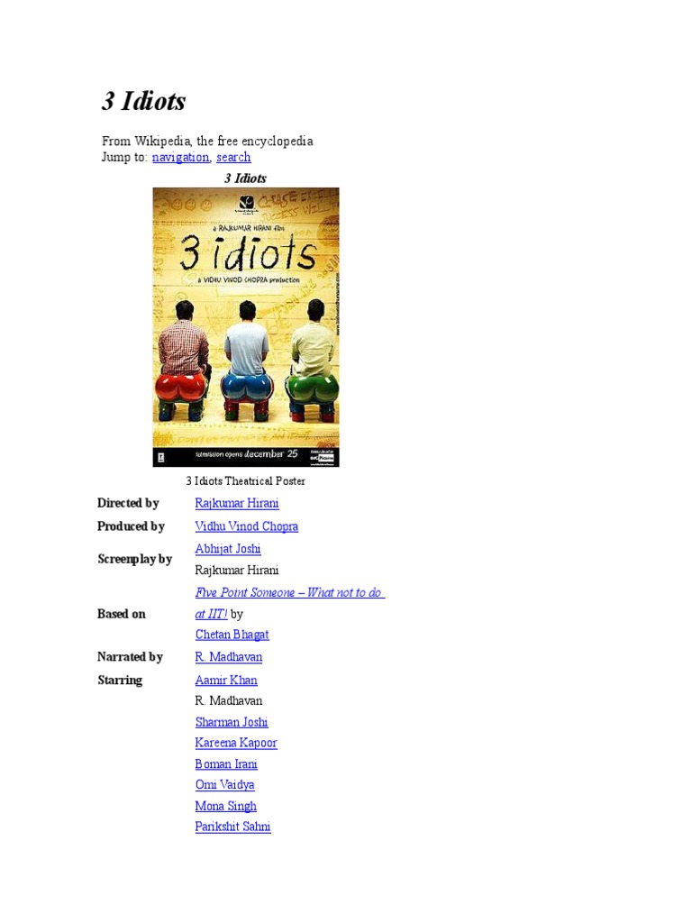3 Idiots: From Wikipedia, The Free Encyclopedia Jump To | PDF | Cinema ...