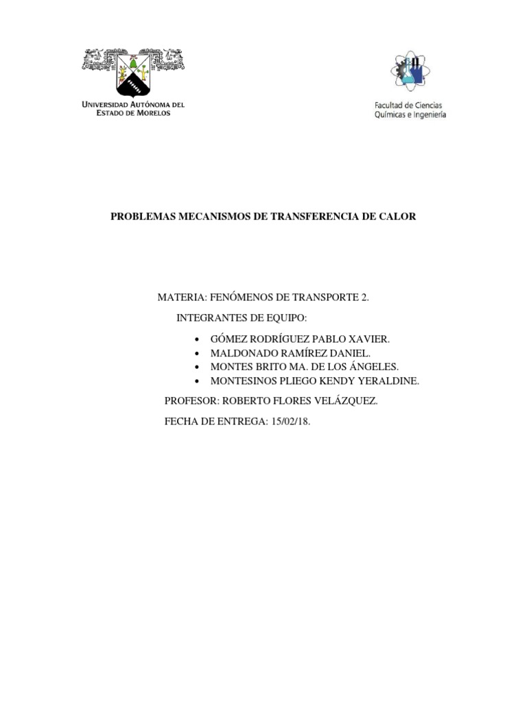 Problemas Transferencia de Calor | PDF | Vatio | Calor
