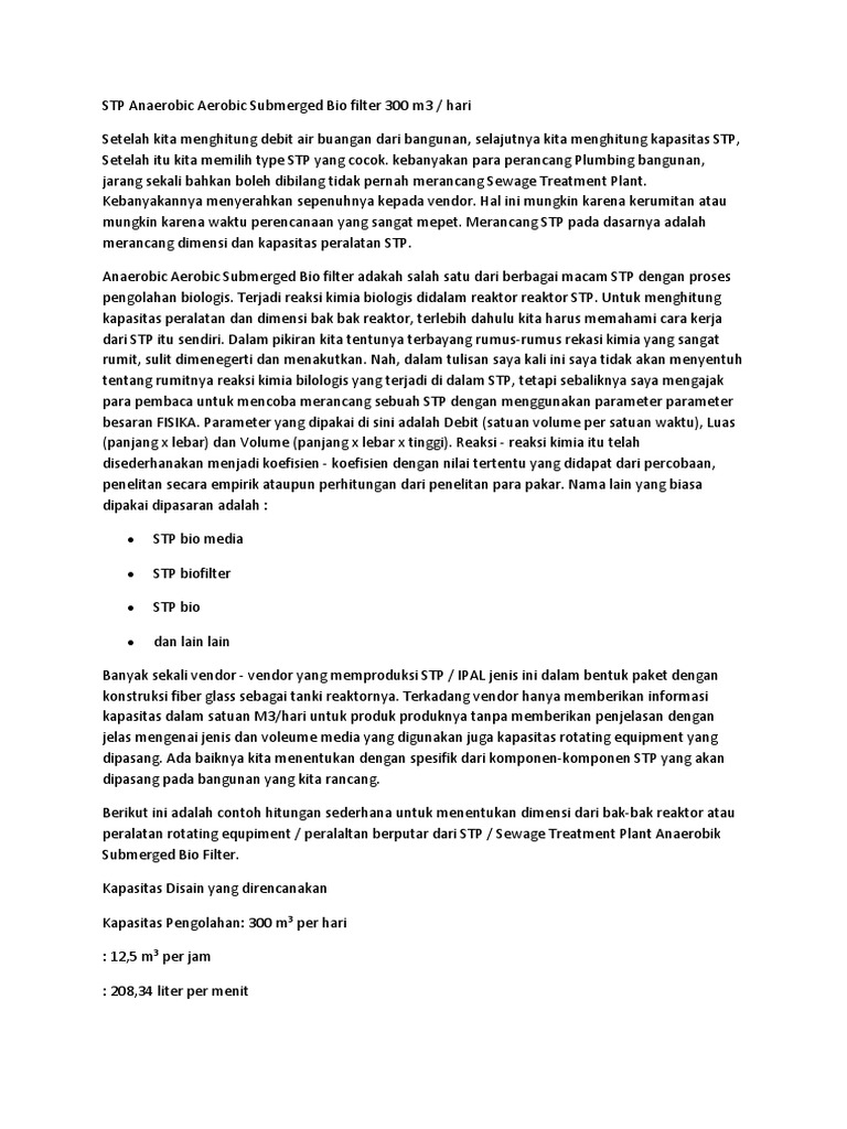 STP Anaerobic Aerobic Submerged Bio Filter 300 m3 | PDF