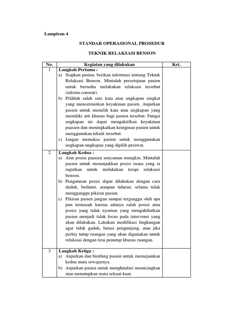 SOP Teknik Relaksasi Benson | PDF