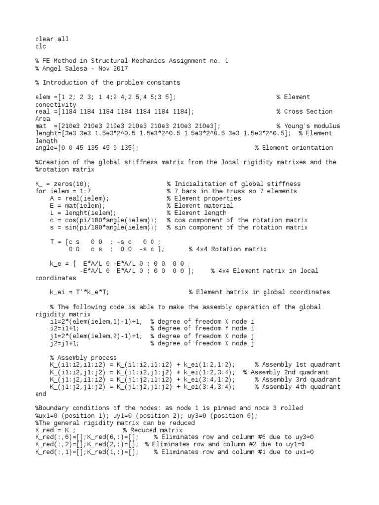 DEVv2 Matlab Code For Computing FEM | PDF | Stiffness | Algebra