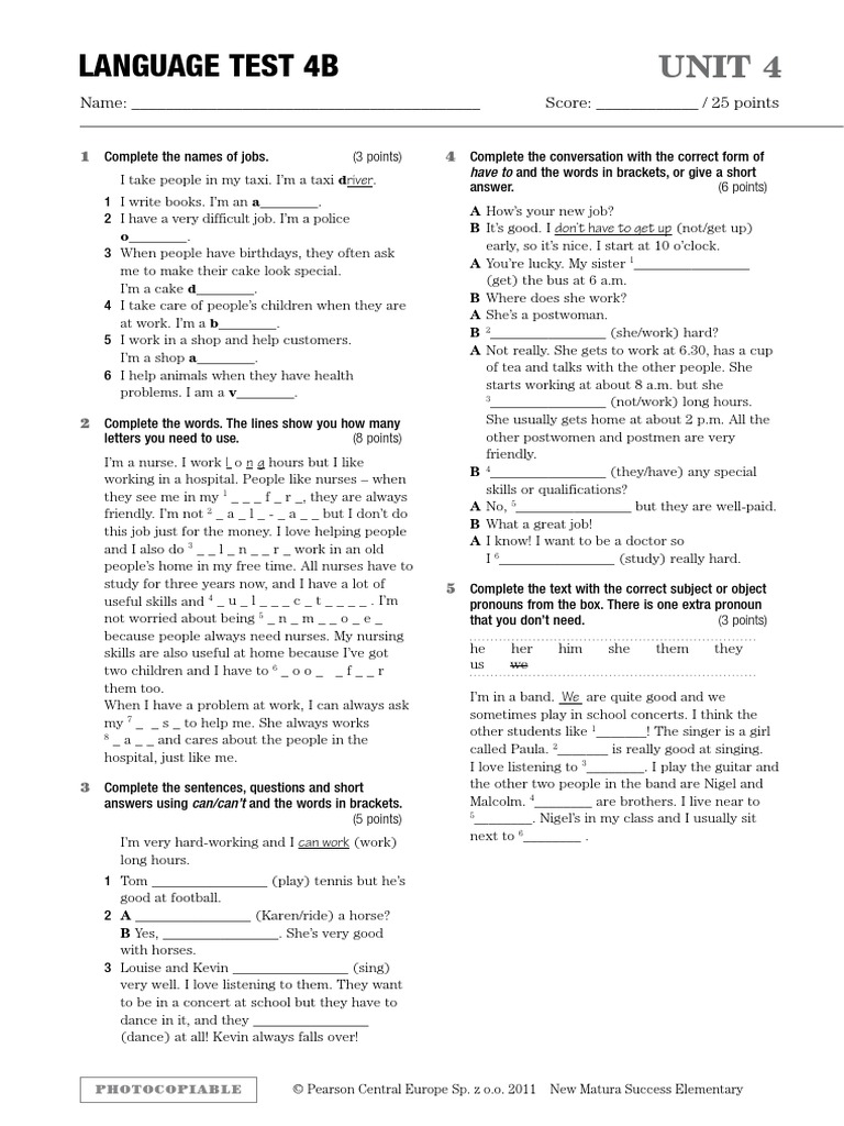 Language Test 4B | PDF | Nursing