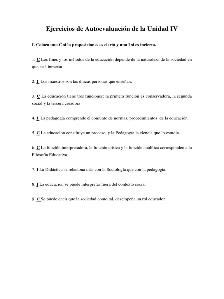 Ejercicios de Autoevaluacion de La Unidad IV | PDF