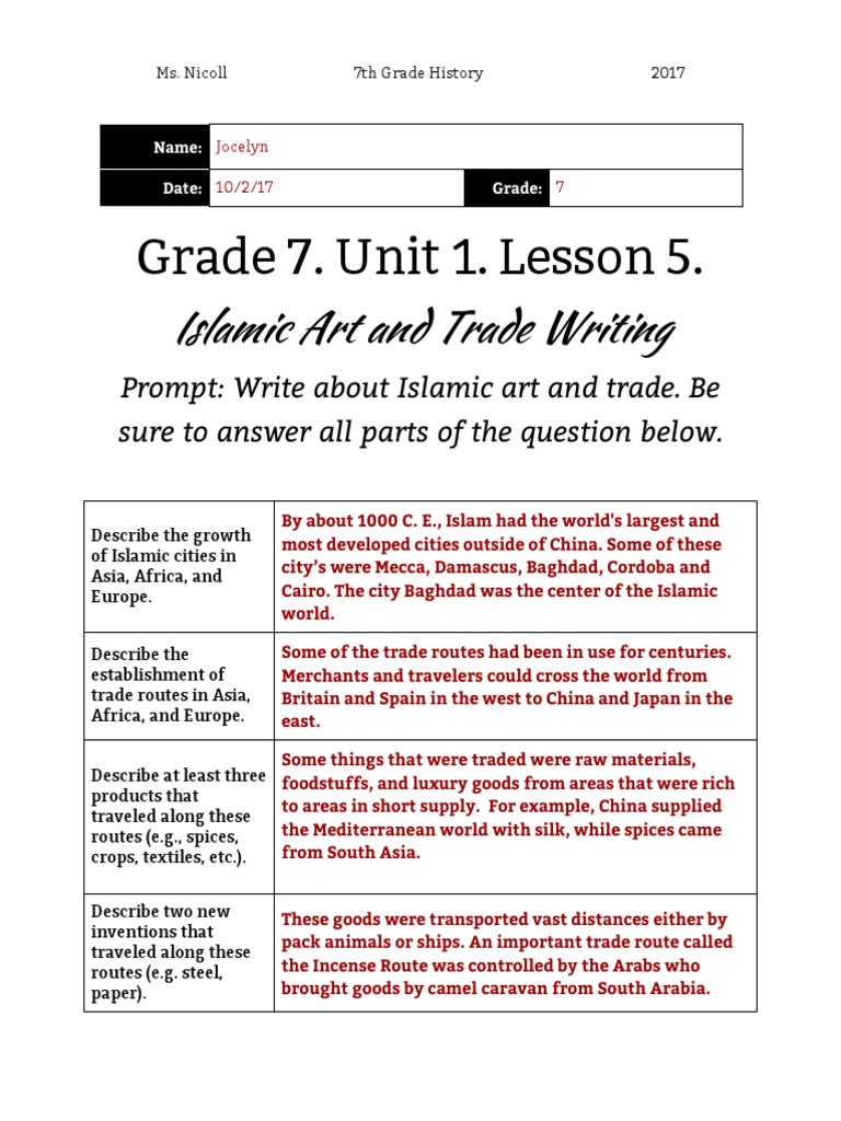Jocelyn Baker - Unit 1 Lesson 5 - 7th Grade - Islamic Art | PDF | Trade ...