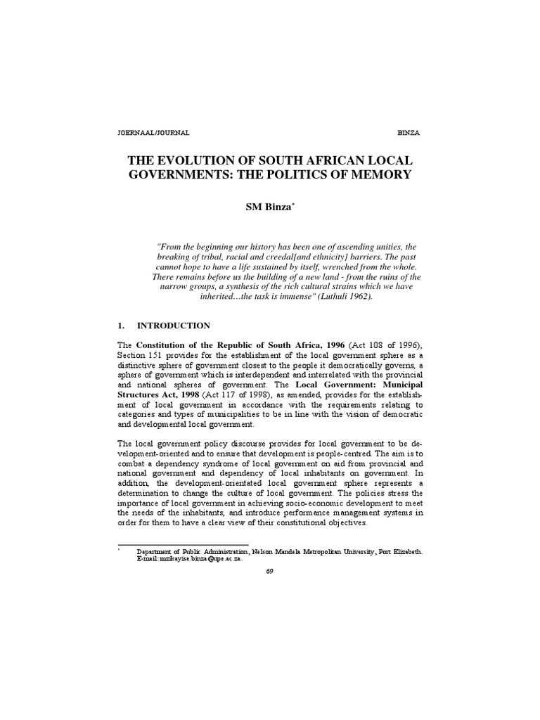 The Evolution of South African Local Governments: Insights into the ...