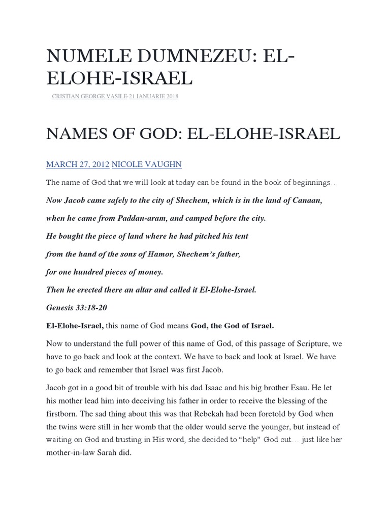 Numele Dumnezeu: El-Elohe-Israel | PDF | Jacob | Bible Content