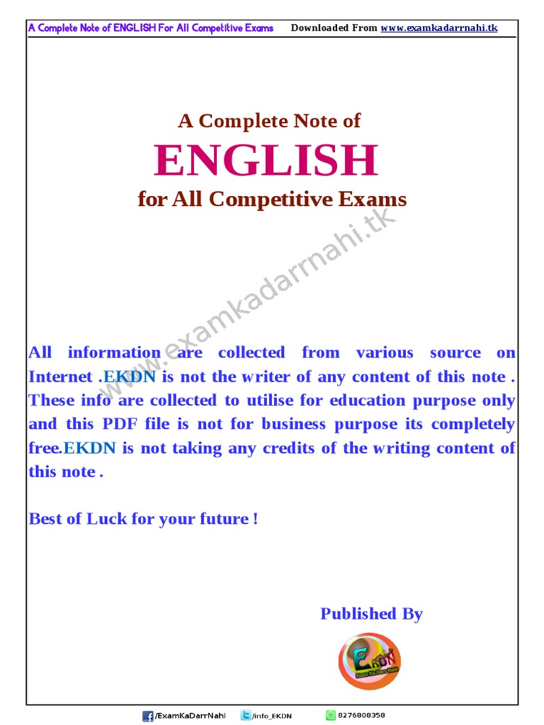English Notes for Competitive Exams | PDF | Grammatical Number | Adverb