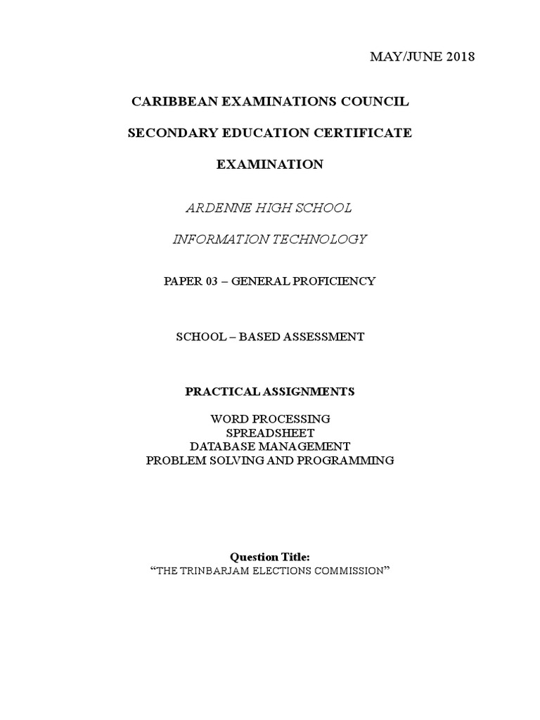 SBA 2018 Question Updated | PDF | Spreadsheet | Voting