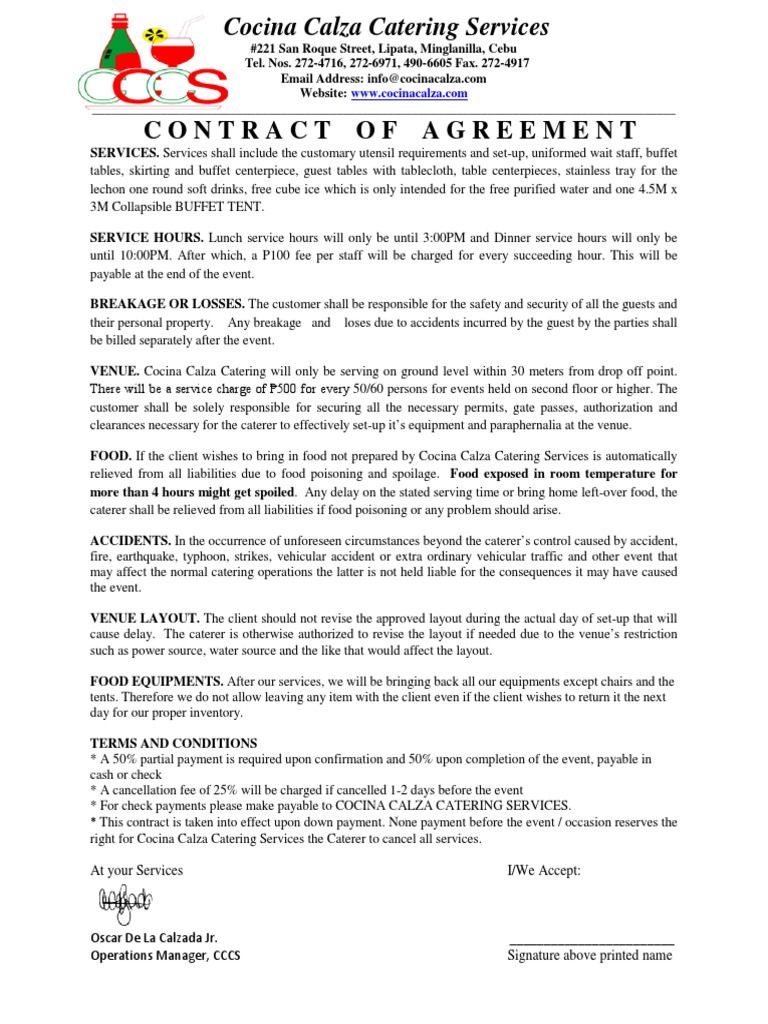 Cocina Calza Agreement | PDF | Business | Foods
