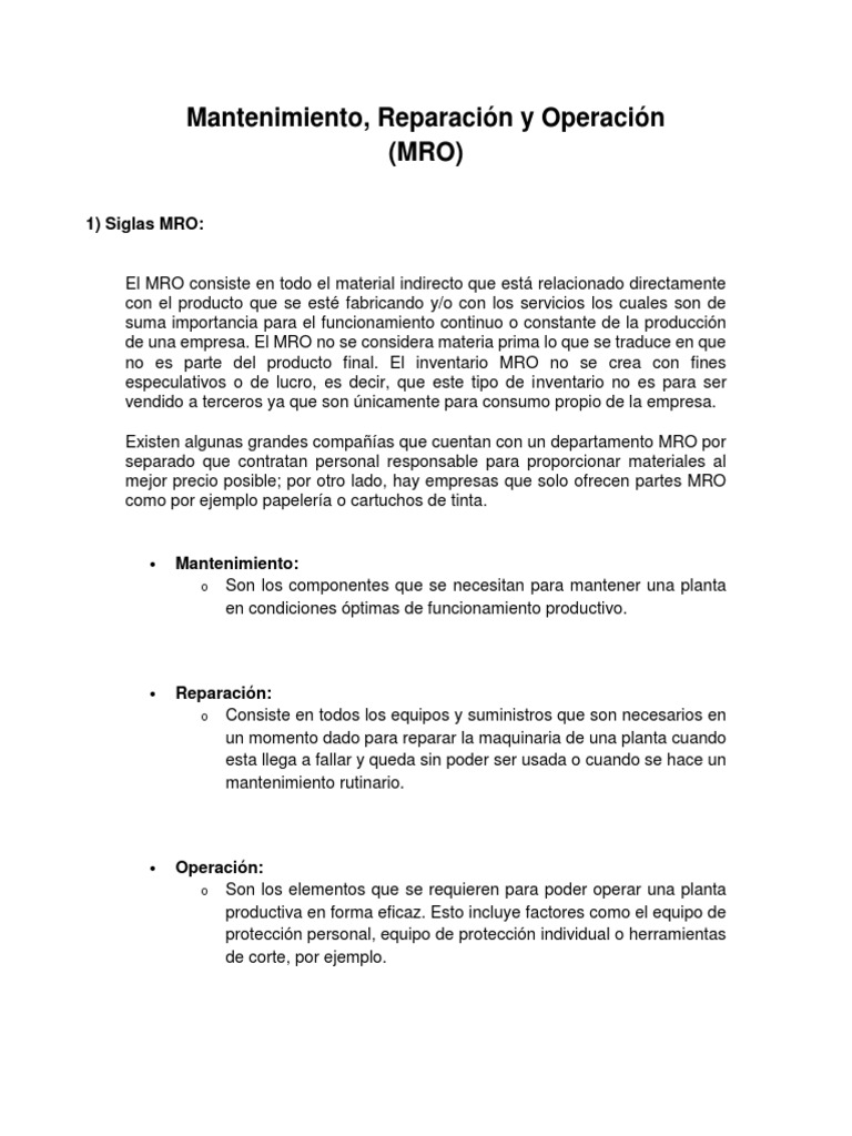 MRO | PDF | Inventario | Negocios (general)