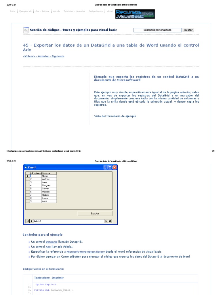 Exportar Datos de Visual Basic A Microsoft Word | Descargar gratis PDF ... Exportar Datos de Visual Basic A Microsoft Word | Descargar gratis PDF ...