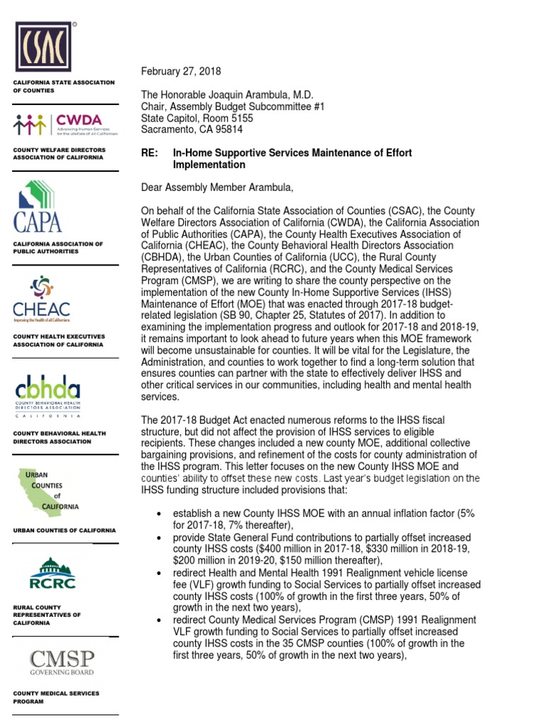 IHSS MOE Implementation Asm Budget Sub 1 2.27.18 | PDF | Recession ...