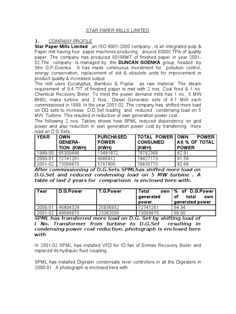Star Paper Mills Limited | PDF | Energy Conservation | Energy Management