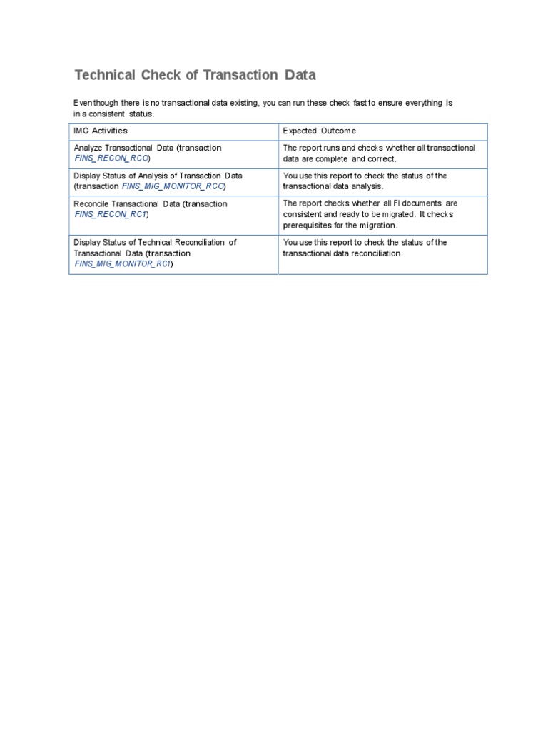 Technical Check of Transaction Data: Fins - Recon - Rco Fins - Mig ...