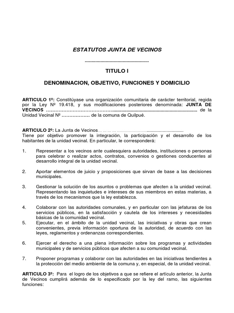 Estatutos - Junta de Vecinos PDF | PDF | Votación | Comisión Europea