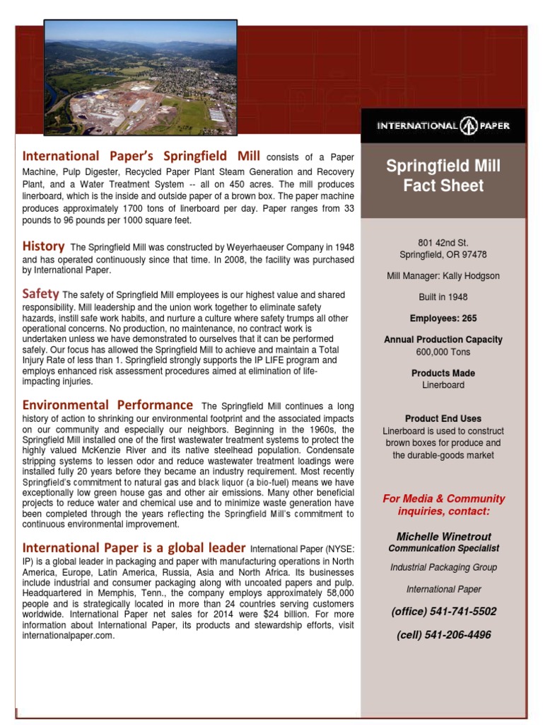 IP Springfield Mill Fact Sheet | Download Free PDF | Paper | Natural Gas