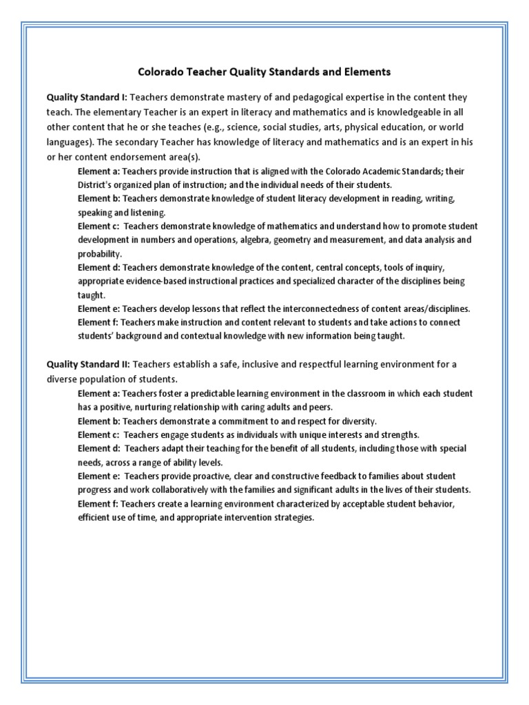 Colorado Teacher Quality Standards Guide | PDF | Teachers | Expert