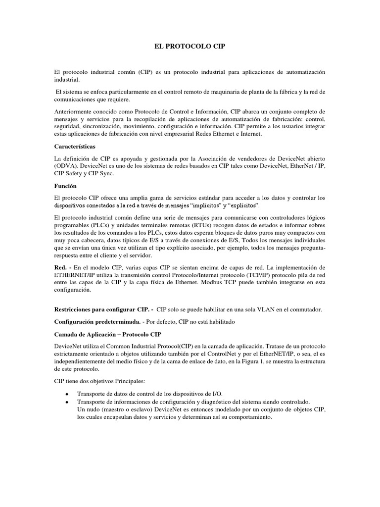 Protocolo CIP en Automatización Industrial | PDF | Protocolos de comunicaciones | Red de ...